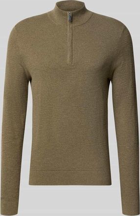 Profuomo Slim Fit Strickpullover aus Baumwoll-Mix mit Troyer-Kragen
