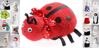 JACK Frottier Geschenk Set viele Modelle Handarbeit Origami Gästetuch Handtuch Waschhandschuh, Motiv/Art:Marienkäfer