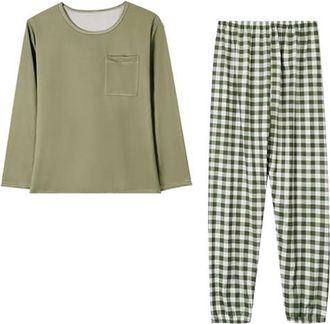 Generic Ensemble de pyjama d&eacute;contract&eacute; &agrave; manches longues pour femme en coton &agrave; col rond chaud &agrave; manches longues et pantalon &agrave; carreaux &agrave; taille &eacute;lastique avec