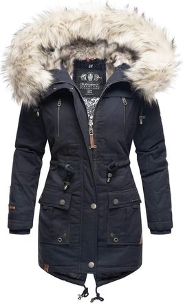 Navahoo Premium Damen Winter Jacke Parka Mantel Winterjacke warm Kunstfell B805 [B805-Honigf-Navy-Gr.XS]