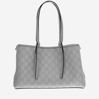 Gucci Womens Shopping Bag Gg Emblem Grey Polyurethane Shoulder