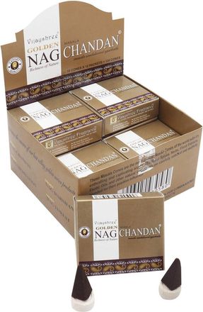 Kajal Perfumes Paris Vijayshree Golden Nag Chandan Masala Räucherkegel - 12 x 10 Cones, Natur, Sandelholz, Entspannung | Premium Qualität, Handgerollt, Umweltfreundlich, M