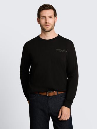 Tom Tailor Langarmshirt TOM TAILOR, Herren, Gr. XXL, schwarz, Single Jersey, Obermaterial: 100% Baumwolle, bedruckt, regular fit h&uuml;ftbedeckend, Rundhals, abgeste