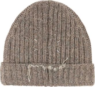 Maison Margiela bonnet en laine vierge mélangée à effet usé - Marron