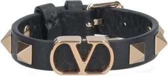 Valentino Garavani Armband - Black Leather Studded Bracelet With Adjustable Fit - Gr. ONE SIZE - in Schwarz - für Damen