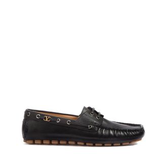 Valentino Garavani Schwarze Leder VLogo Slip-On Schuhe - - Shoes - Herren - Schwarzk - 42 EU