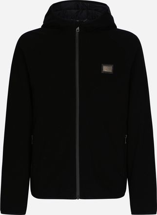 Dolce & Gabbana Jersey-jacke Mit Kapuze Und Logoplakette - Mann Mäntel Und Jacken Schwarz Viskose 50