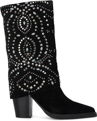 Alma En Pena Bottes à talon bloc en cuir pour femme., Noir, 40 EU