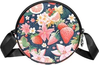 Generic Sac &agrave; bandouli&egrave;re rond pour femme, motif fruits d&eacute;t&eacute; color&eacute;s, petit sac &agrave; bandouli&egrave;re avec fermeture &eacute;clair, bretelles r&eacute;glables, sac &agrave; main rond d&eacute;co