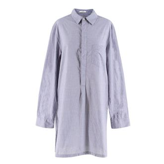 Adam Lippes Blue Houndstooth Check Shirt Dress Size L