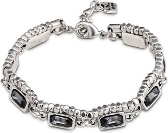 Uno De 50 UNO de 50 Sterling Silber plattiertes Armband mit kleinen Race Seitenstreifen, 8 Boxen mit grauen Kristallen und Karabinerverschluss, Einheitsgröße, S