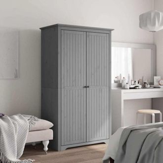 vidaXL Vidaxl - Garde-robe BODO gris 99x53,5x173 cm - Bois massif de pin - 2 portes avec poign&eacute;es en m&eacute;tal - Rangement optimal pour v&ecirc;tements et accessoires
