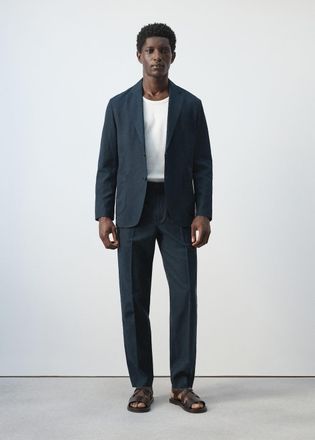 Mango Pantalon slim fit en m&eacute;lange de lin et lyocell bleu marine - Homme - 38 - MANGO MAN