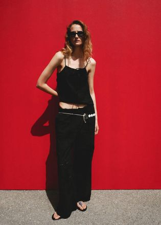 Mango Top coton broderies noir - Femme - XS - MANGO