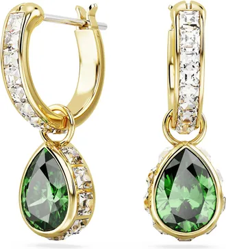 Swarovski Chroma Hängeohrringe, Grüne und Vergoldete Ohrhänger mit Strahlenden Swarovski Kristallen