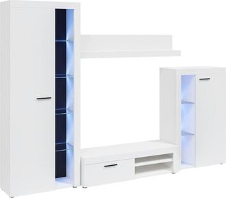 Furnix Furnix - Mediawand Coloss Wohnwand TV-Lowboard Vitrine Regal led 4-tlg. 270 cm Wei&szlig;