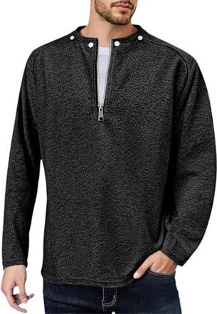 Generic Sweat-shirt l&eacute;ger uni pour homme 2026 avec demi-fermeture &eacute;clair et col rond et manches longues - V&ecirc;tements de rue pour entra&icirc;nement int&eacute;rieur et ext&eacute;