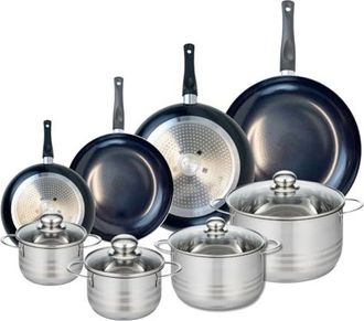 Fackelmann ELO 9755650 Batterie de cuisine 8 pi&egrave;ces, Ensemble de 4 Po&ecirc;les de cuisson 20, 24, 28 et 32 cm et 4 faitouts 14, 16, 20 et 24 cm Elo Prima Brillant, in