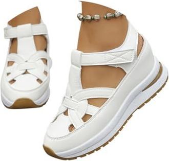 Minetom Sandale Femme Compensées Mules Été Confort Et Nu-Pieds Plateforme Chaussures Basket Bout Fermé Bride Cheville A2 Blanc 38 EU