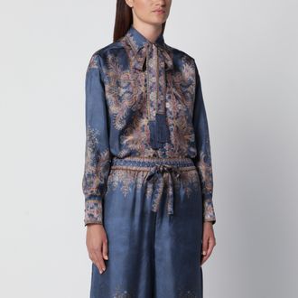 Zimmermann Valiant Relaxed Navy Seidenhemd
