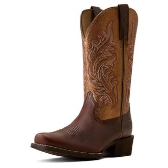 Ariat Womens Round Up Narrow Cutter Toe Western Boot in Espresso Copper Ridge, B Medium Width, Size 37.5, by Ariat