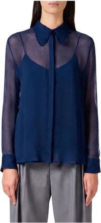 Iceberg Femme, Blouses et Chemises, Bleu, Taille: 38 FR Chemise en Cr&ecirc;pe de Soie &agrave; Manches Longues