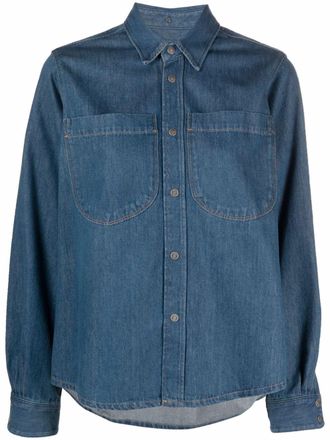 Diesel chemise en jean &agrave; d&eacute;tails drap&eacute;s - Bleu