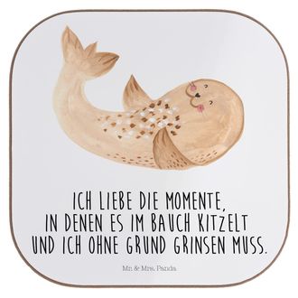 Mr. & Mrs. Panda Untersetzer f&uuml;r Gl&auml;ser Robbe Liegen - Geschenk, Nordsee, Seehund, Tischuntersetzer, Tassenuntersetzer, Coaster, gl&auml;seruntersetzer, Strand, Ostsee, Lus