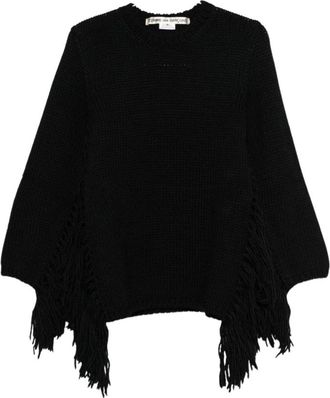 Comme Des Gar&ccedil;ons Femme, Pulls, Noir, Taille: 38 FR Fringed Wool Crewneck Sweater