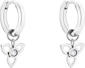 Tamaris Ohrring - Creole aus Edelstahl mit Zirkoniastein und Bl&uuml;tenanh&auml;nger - Silber - 1,5 cm - Klappverschluss - wasserfest & hautfreundlich
