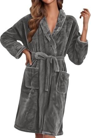 Generic Peignoir Femme Long Épais en Flannel Polaire - Robe de Chambre Chaud Hiver Automne Confortable pour Maison Matin Doux Réveil