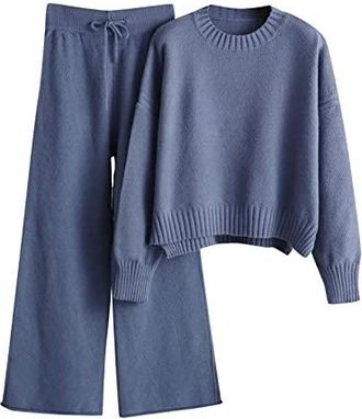 Generic Combinaison En Tricot Pour Femme Manche Longue 2 Pi&egrave;ces Ensemble De Salon Automne Hiver Chaud Ensemble Chemise Pantalon D&eacute;contract&eacute; Chic Et Elegant Fe