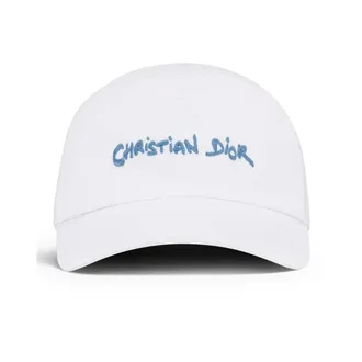 Dior Homme, Accessoires, Blanc, Taille: XL Casquette en Coton Signature Broderie Bleue