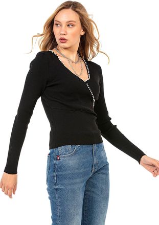 Cipo & Baxx Damen Pullover WP207 Schwarz - Stilvolle Strickmode mit femininen Details, elegantem Schnitt und modernem Design f&uuml;r Alltag, B&uuml;ro, Freizeit und besond