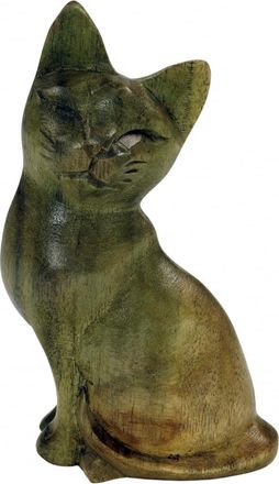 Guru Shop Kleine Deko Figur, Holzfigur, Tierfigur Katze - Modell 3, 12x7x3 cm