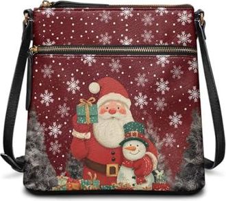 Coloranimal Sac &agrave; bandouli&egrave;re en cuir pour femme avec fermeture &eacute;clair, sac &agrave; main tendance et l&eacute;ger avec plusieurs poches, P&egrave;re No&euml;l, bonhomme de neige, flocon d