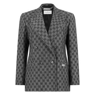 Philipp Plein Double-Breasted Dame Fit Blazer Monogram - - Jackets - Damen - Schwarzk - S