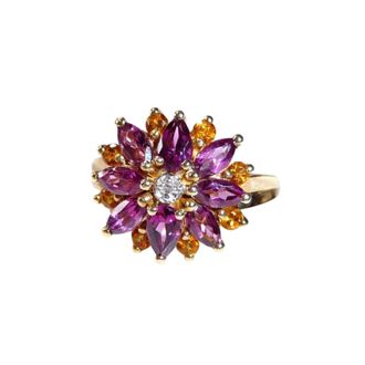 Bespoke Diamond, Amethyst & Citrine Gold Flower Ring
