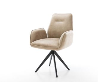 DELIFE Esszimmerstuhl Zoa-Flex Mikrofaser Beige Vintage Kreuzgestell kantig Schwarz Taschenfederkern, Esszimmerst&uuml;hle