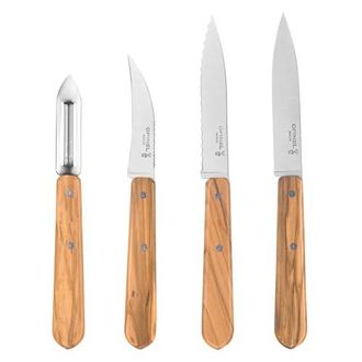 Opinel Opinel 254458 Essentials K&uuml;chenmesser Set-4 teilig-rostfreier Sandvik Stahl-Olivenholz Griffe, Mehrfarbig