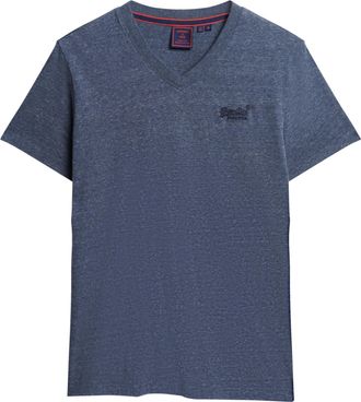Superdry Herren Essential Logo T-Shirt aus Bio-Baumwolle mit V-Ausschnitt Marineblau Meliert S