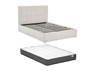 Pascal Morabito Bettkasten 140 x 190 cm - Stoff - Beige + Matratze - HOPEYA