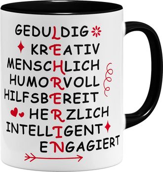 OM3 lustige Tasse mit Spruch - Lehrer & Lehrerin Schule Lehrergeschenk | Keramik Becher | 11oz 325ml | Beidseitig Bedruckt | Schwarz