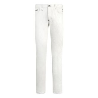 Philipp Plein Super Straight Cut Jeans mit Monogramm-Stickerei - - Jeans - Herren - Wei&szlig; - W36