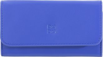 DuDu Schlüsseletui aus farbigem Leder, mit 5 Schlüsselringen, minimalistisches Design, mit Knopfverschluss Kornblume