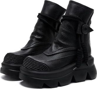 Generic QXDZSW Bottes mi-mollet faites &agrave; la main pour femme Bottes courtes Bout rond Hauteur Augmentation Semelle &eacute;paisse Chaussures pour femme, 3166 5 Black 