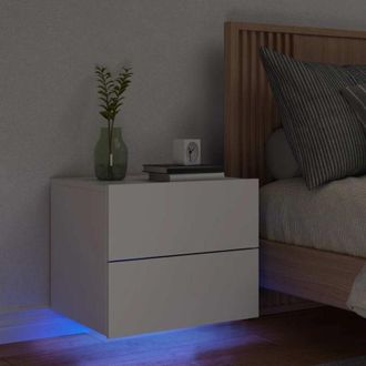 vidaXL Table de chevet murale avec lumi&egrave;res led blanc Vidaxl
