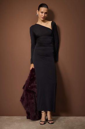 Trendyol Einfarbiges A-Linien-Abendkleid, Maxi - Schwarz