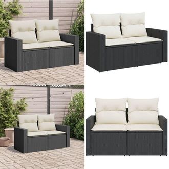vidaXL Gartensofa mit Kissen 2-Sitzer Schwarz Poly Rattan - Outdoor M&ouml;bel - Gartensofa - Balkonm&ouml;bel - Lounge Set - PE-Rattan - Home & Living