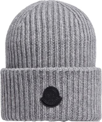 Moncler Moncler Bonnet En Cachemire Avec Logo En Cuir, Homme, Gris, Taille: Uni